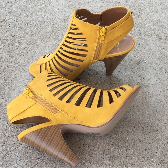 Delicious | Shoes | Delicious Mustard Yellow Peep Toe Cage Heel | Poshmark